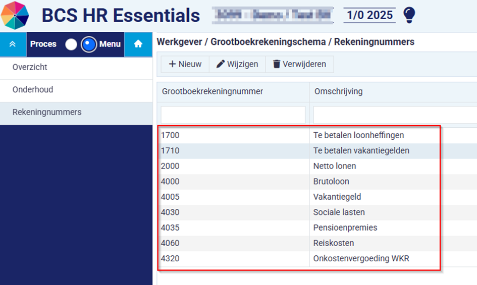 Grootboekrekeningnummers instellen in HR Essentials – BCS HR Essentials